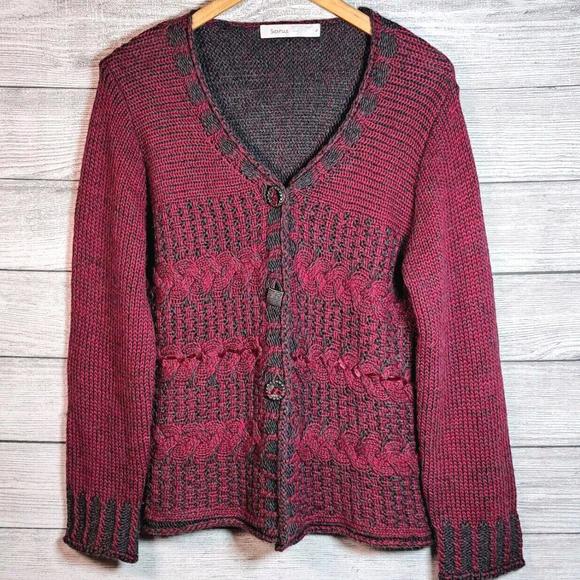 Sweaters | New Skovhuus Art To Wear Burgundy Red Artsy Cardigan Buttons ...